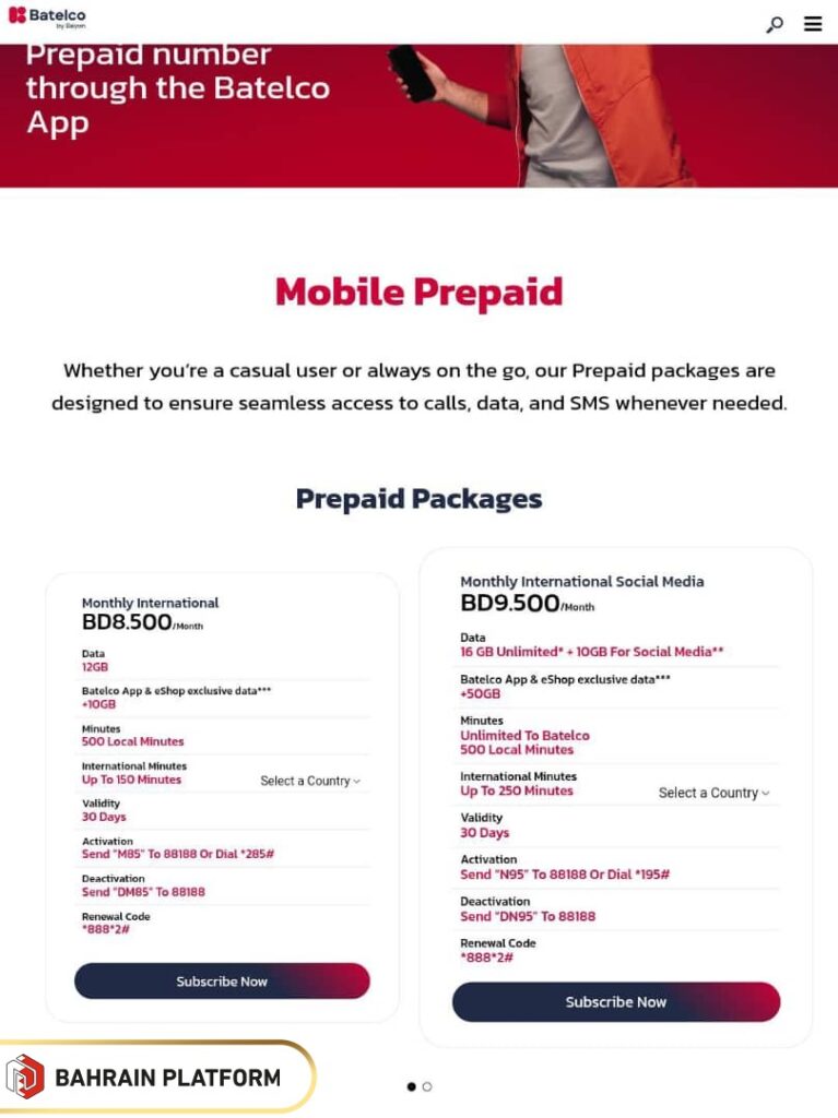 Batelco Bahrain Prepaid Packages 2026